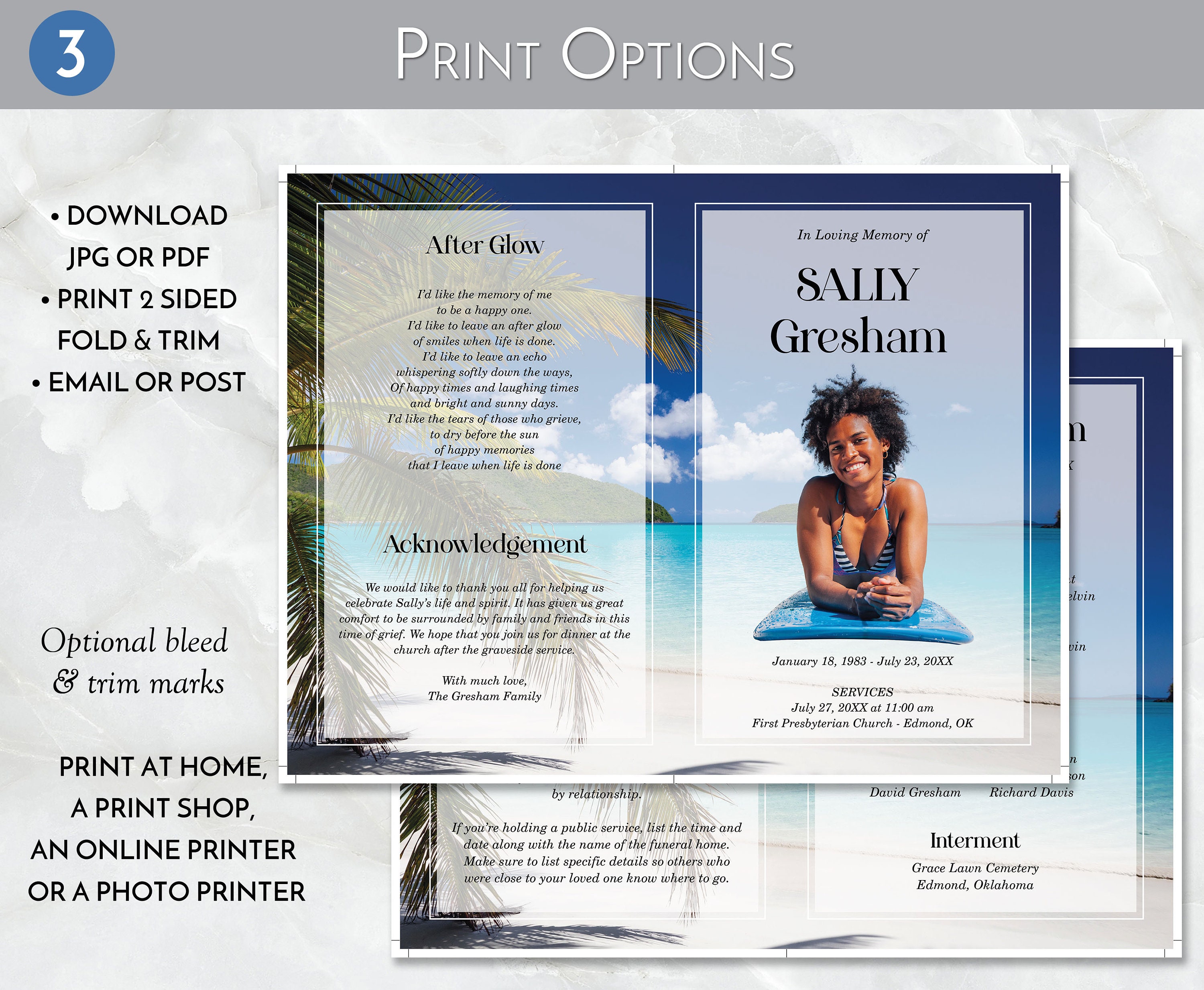 Tropical Beach Funeral Program Template, Celebration of Life Memorial ...