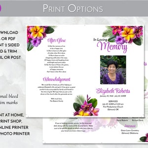 Hawaiian Funeral Program Template, Obituary Template, Tropical Floral ...