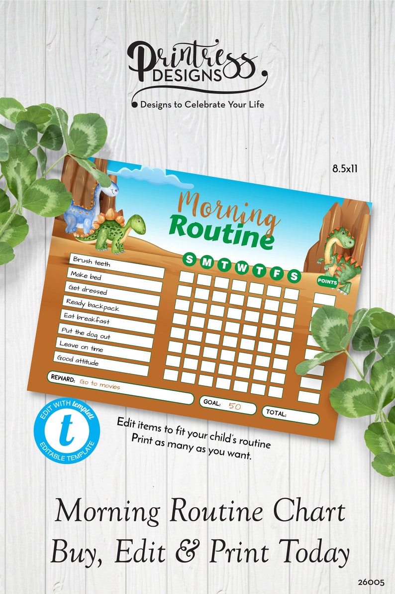 Dinosaur Children's Daily Routine Charts Morning Routine | Etsy