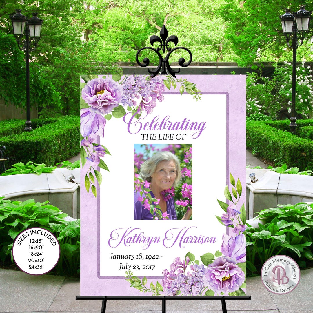 Violet Floral Funeral Welcome Sign, Celebrating the Life of Sign ...