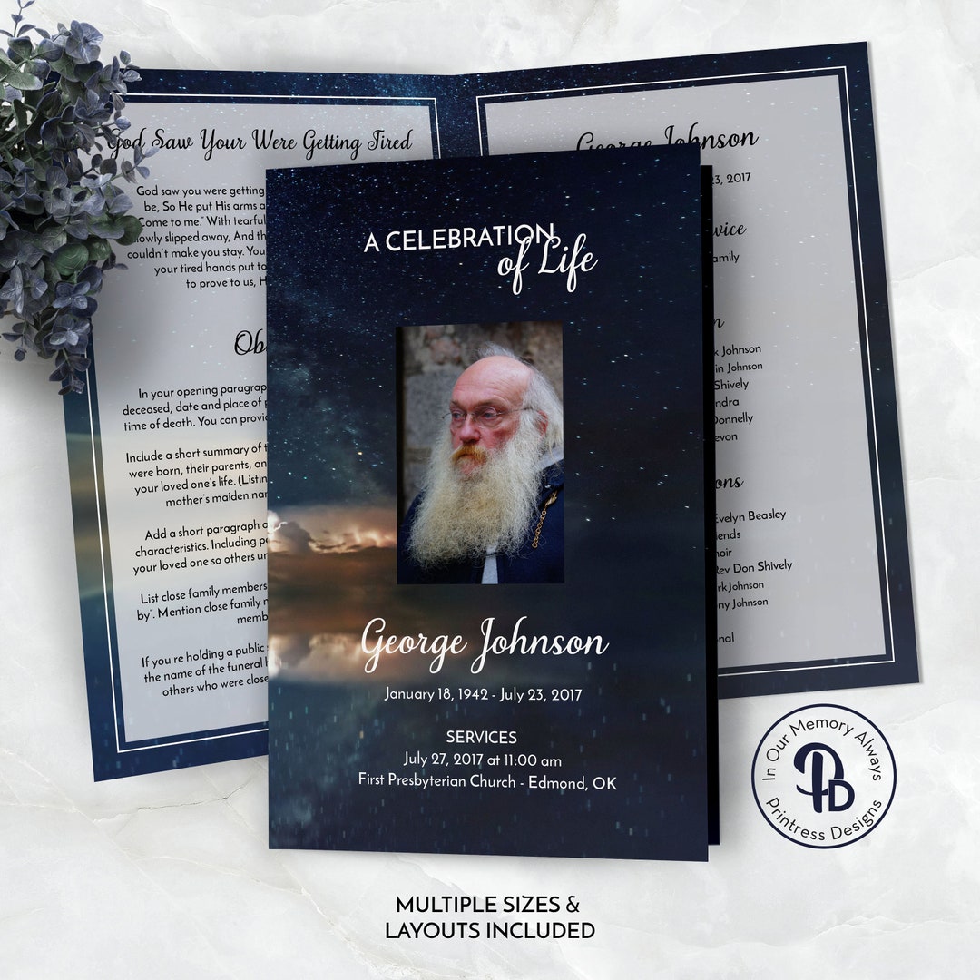Sailing by the Stars Funeral Program, Obituary Template, Celebration of ...