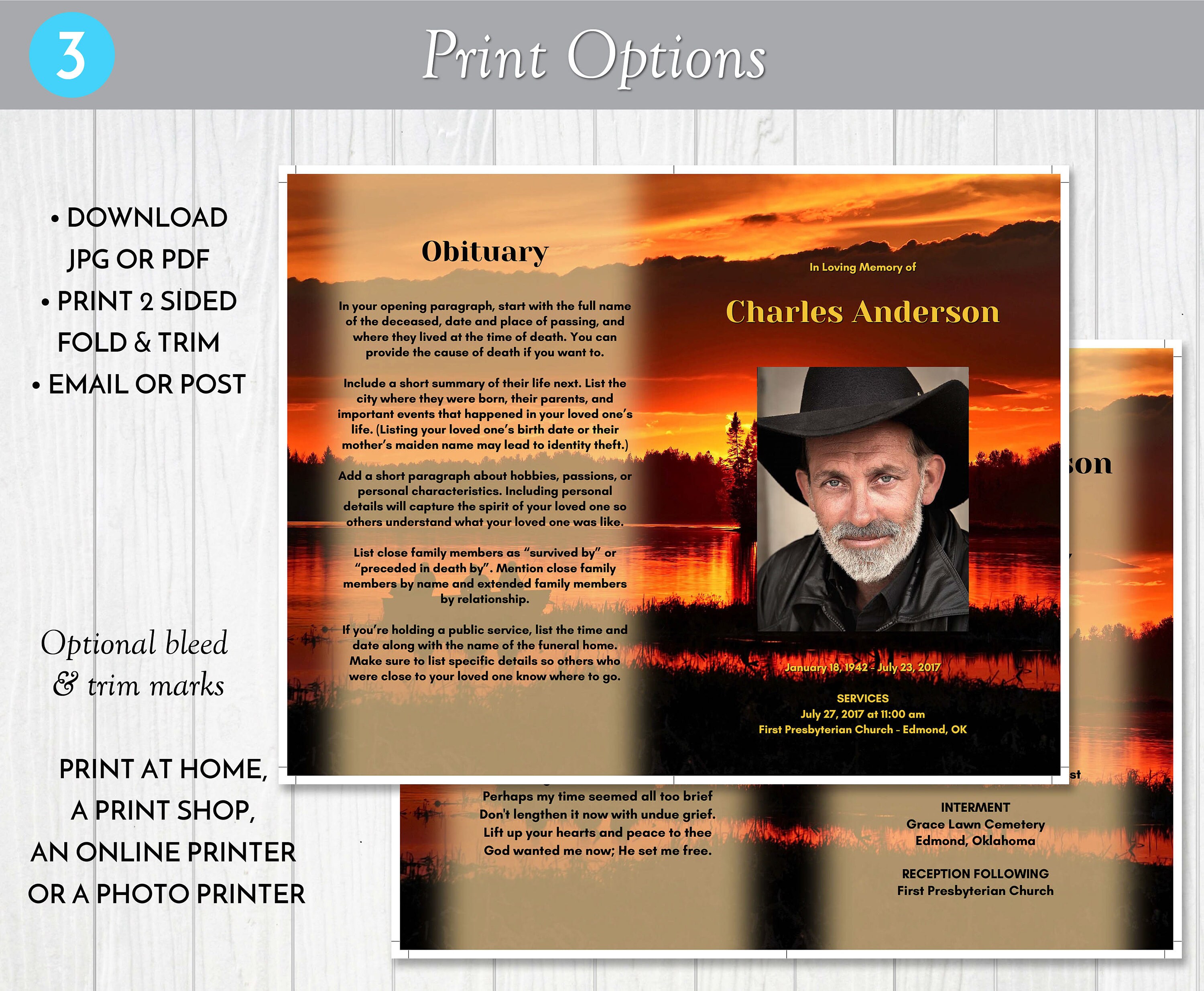 Sunset Fishing Funeral Program Template Obituary/order of - Etsy Canada