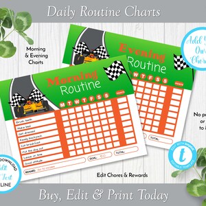 Race Car Children's Daily Routine Charts, Morning Routine Chart ...