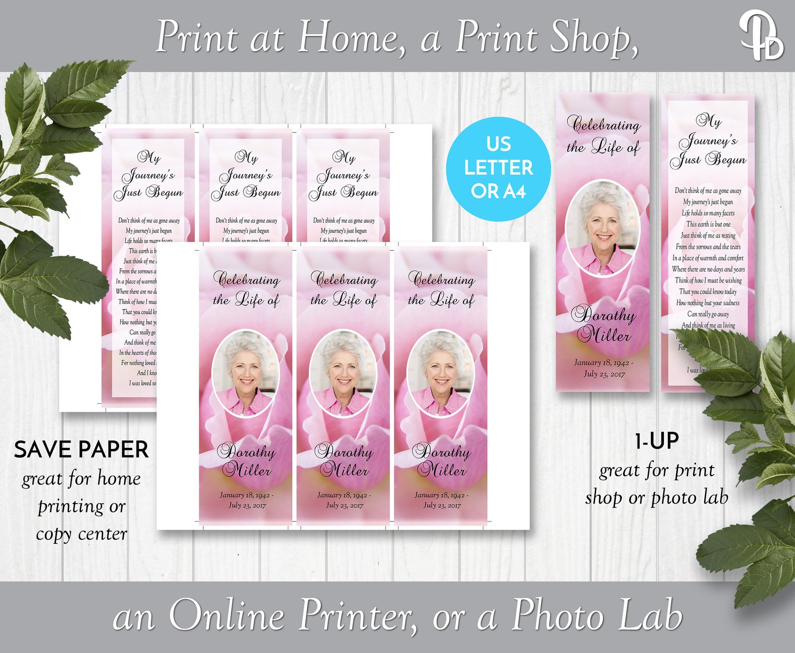 Pale Pink Rose Funeral Keepsake Bookmark Memorial Favor | Etsy