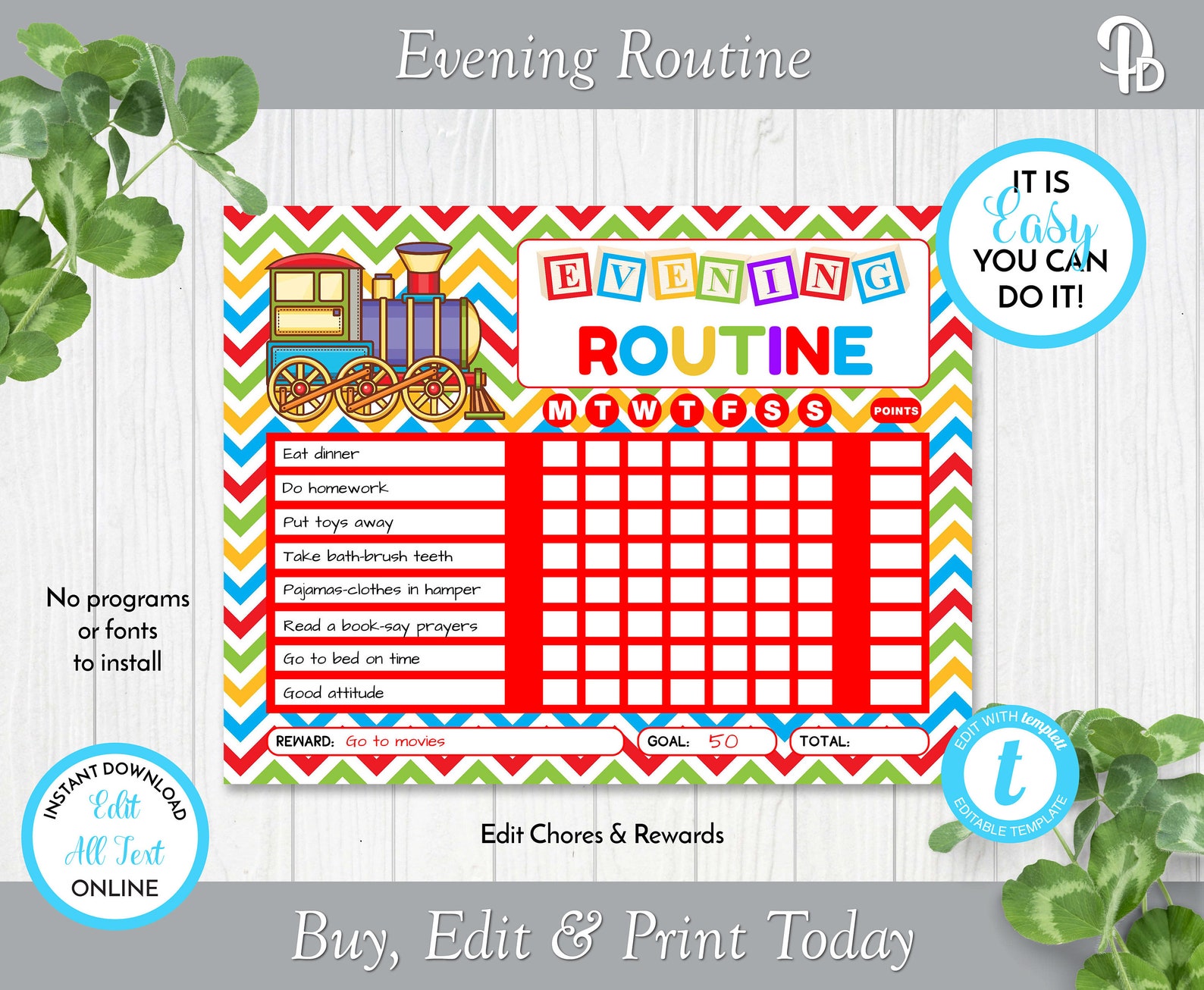 Children's Train Daily Routine Charts, Morning Routine Chart, Evening ...