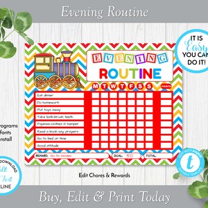 Children's Train Daily Routine Charts, Morning Routine Chart, Evening ...