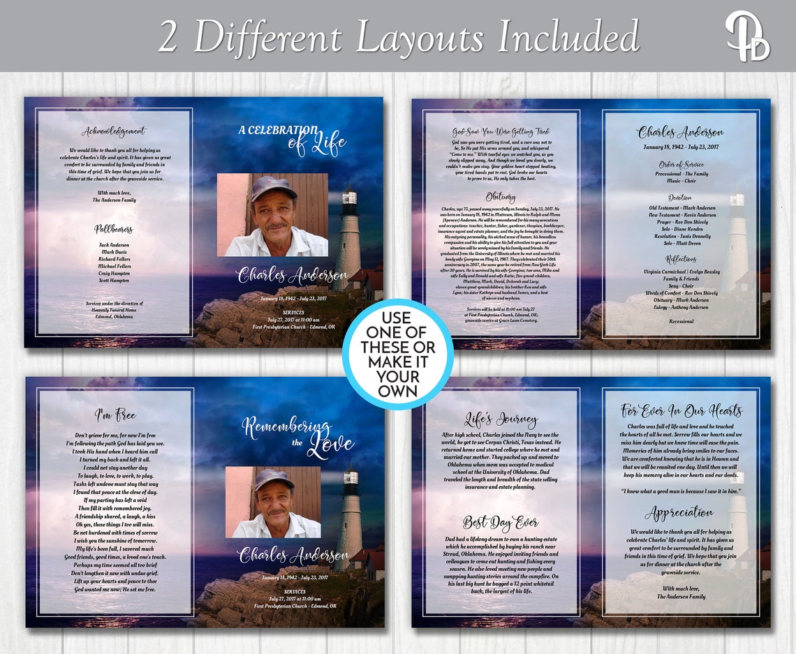 Evening Light House Funeral Program Template Obituary/order - Etsy