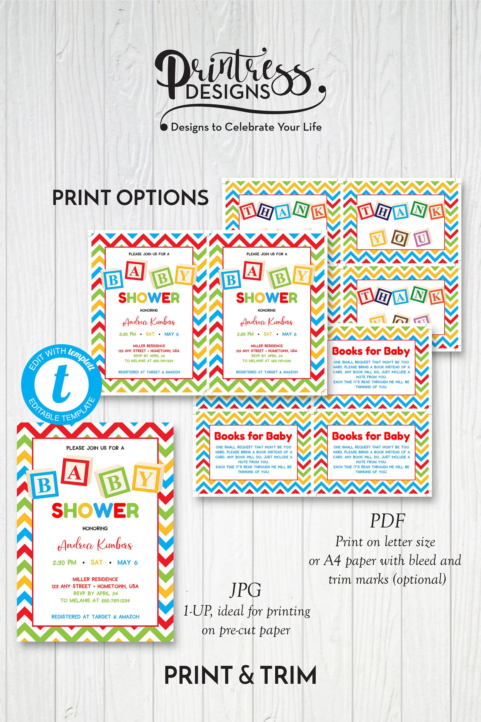 Baby Blocks Baby Shower Invitation Set Editable Baby Gender | Etsy