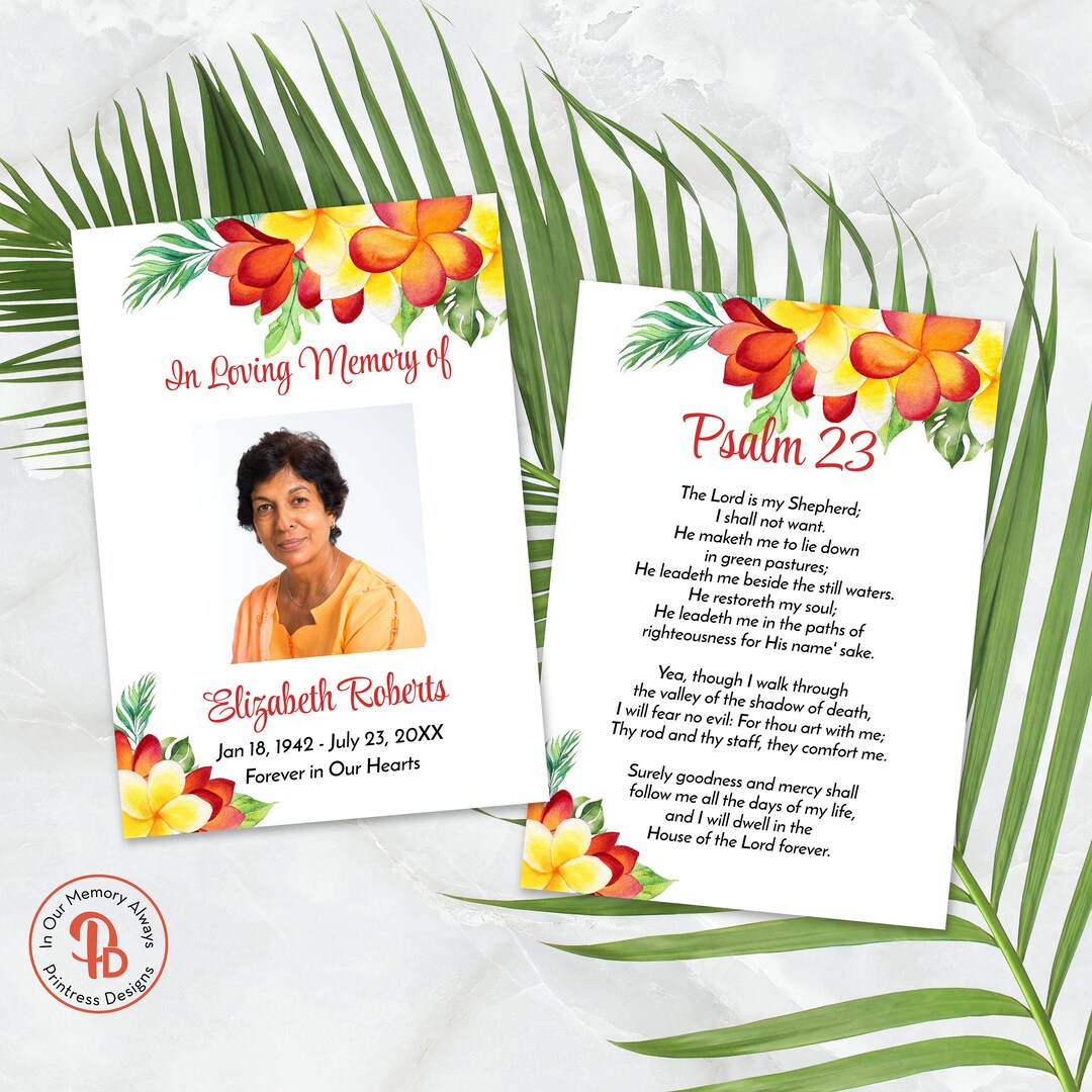 Tropical Floral Funeral Keepsake Prayer Card, Memorial Favor ...