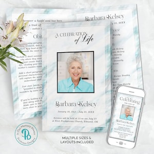 Teal Marble Funeral Program Template, Obituary-order of Service ...