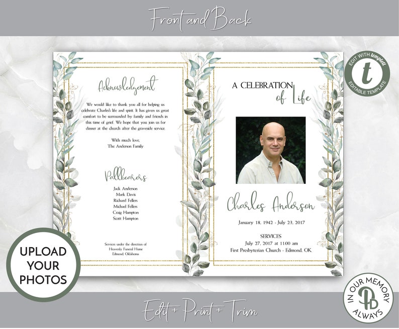 Greenery Border Funeral Program Obituary Template - Etsy