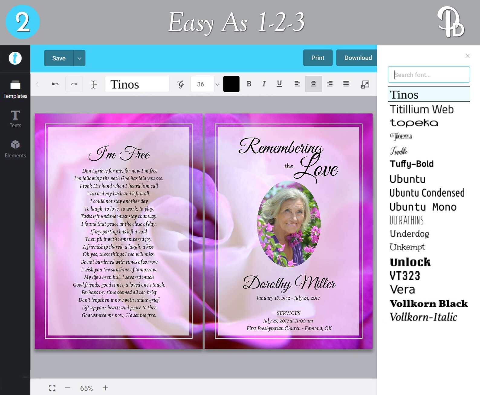 Fuchsia Rose Funeral Program Template, Obituary/order of Service ...