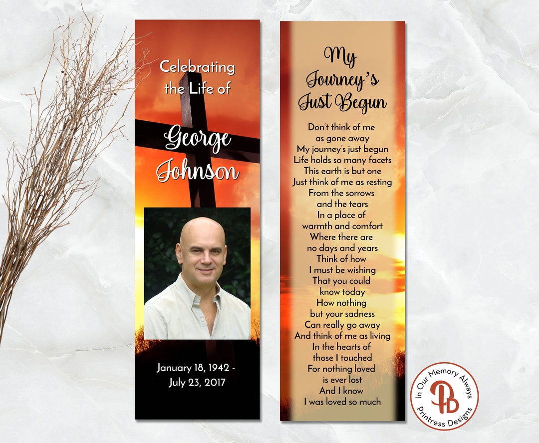 Cross at Sunset Memorial Bookmark Template, Editable Photo Funeral ...