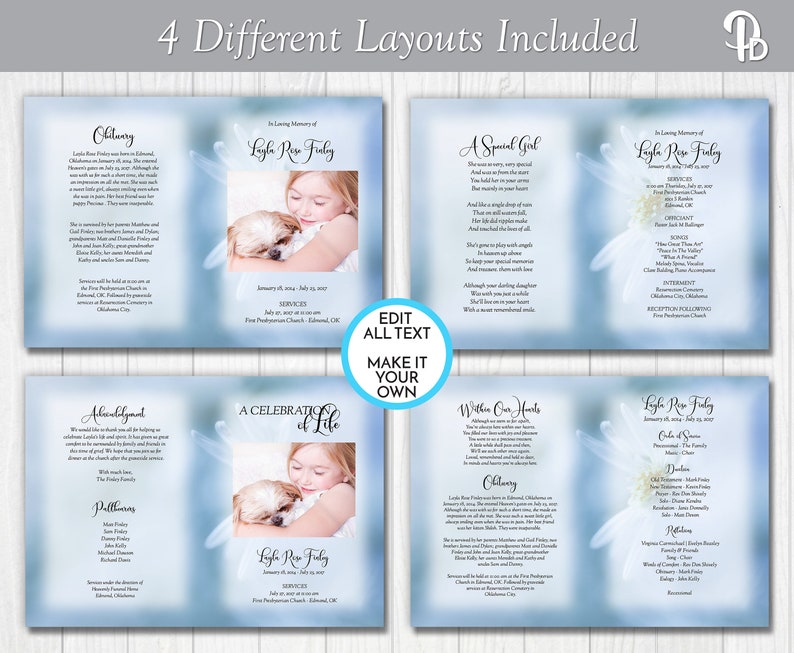 Soft Blue Daisy Funeral Program Template Obituary/order of | Etsy