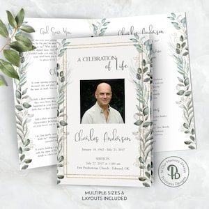 Greenery Border Funeral Program, Obituary Template, Celebration of Life ...