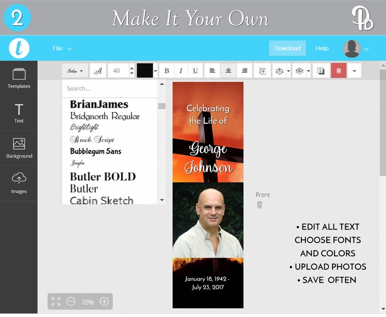 Cross at Sunset Memorial Bookmark Template Editable Photo - Etsy