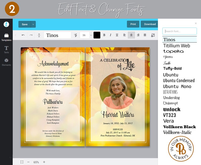 Autumn Maple Leaves Funeral Program, Obituary Template, Celebration of ...