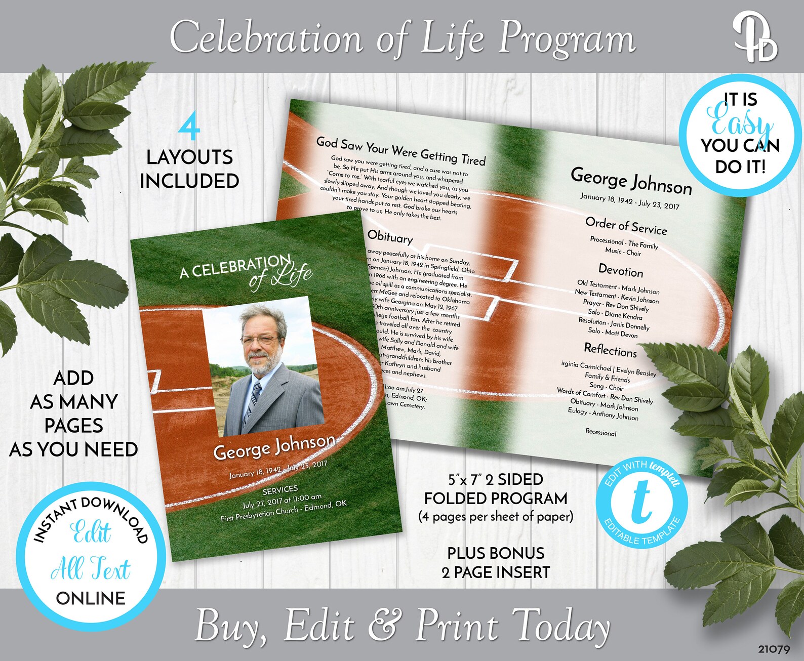 Baseball Fan Funeral Program Template Obituary/Order of | Etsy