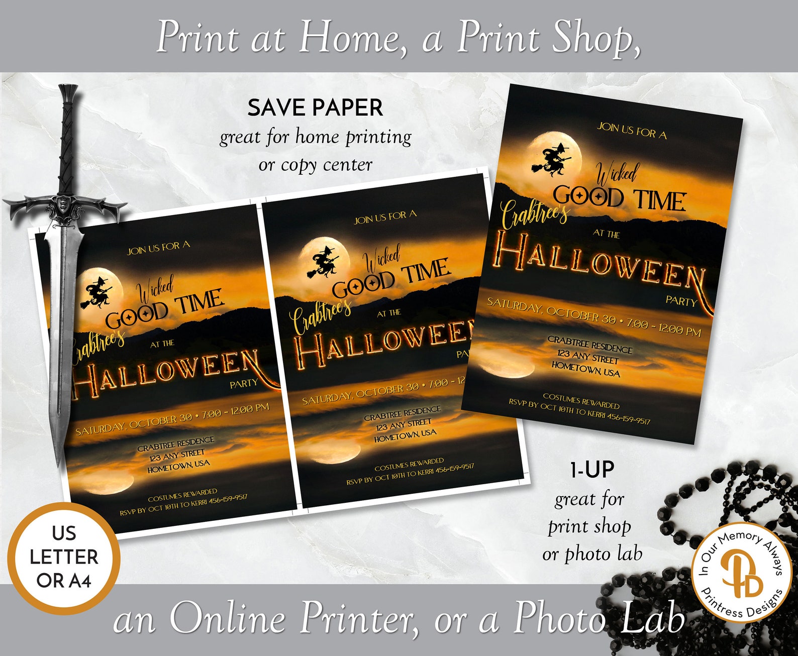 Editable Wicked Good Time Printable Halloween Costume Party Invitation ...