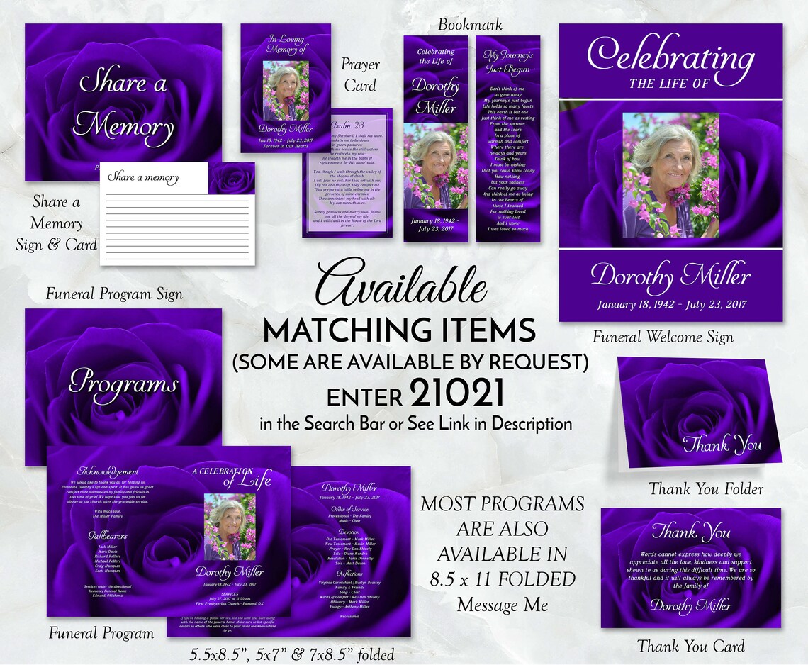 Purple Rose Funeral Program Template, Obituary/order of Service ...