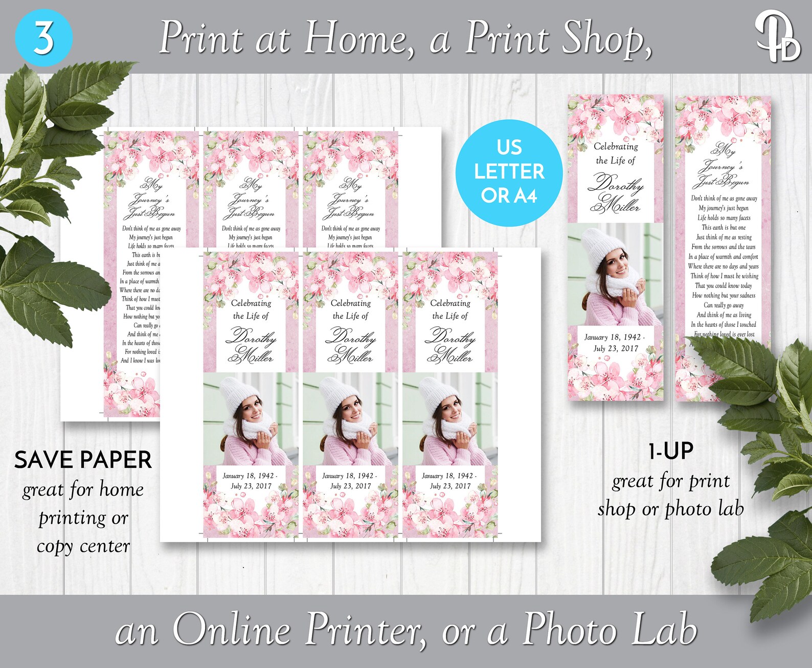 Soft Pink Floral Memorial Keepsake Bookmark, Funeral Favor Bookmark ...