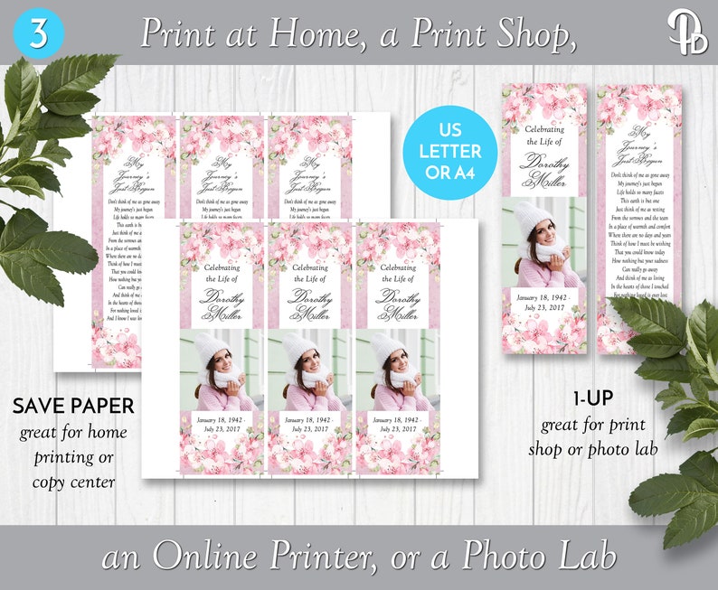 Soft Pink Floral Memorial Keepsake Bookmark, Funeral Favor Bookmark ...