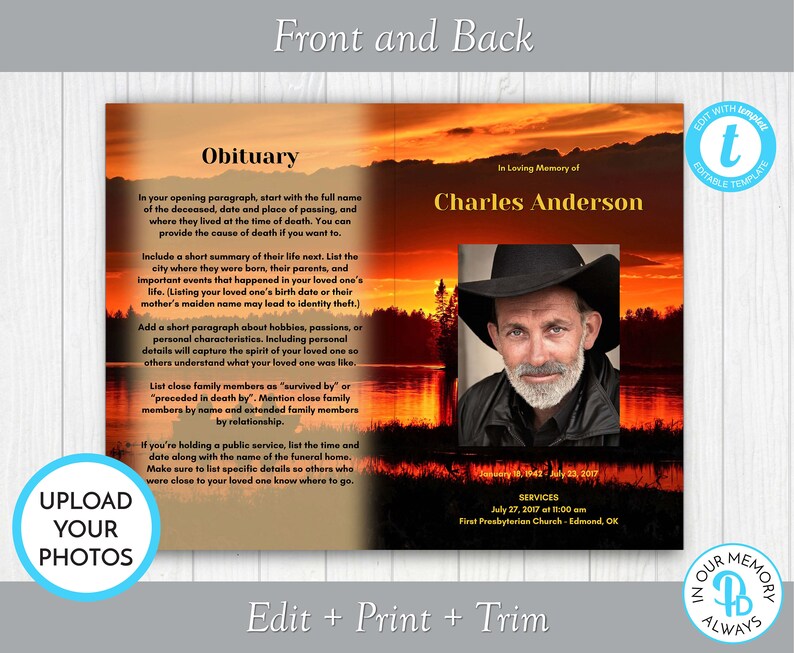 Sunset Fishing Funeral Program Template Obituary/order of - Etsy