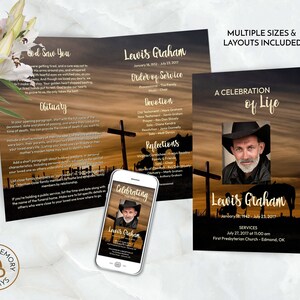 Cowboy Kneeling at a Cross Funeral Program Obituary Template - Etsy