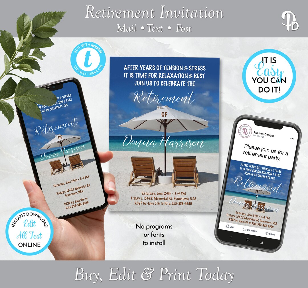 Beach Chairs Retirement Party Invitation, Retirement Celebration ...
