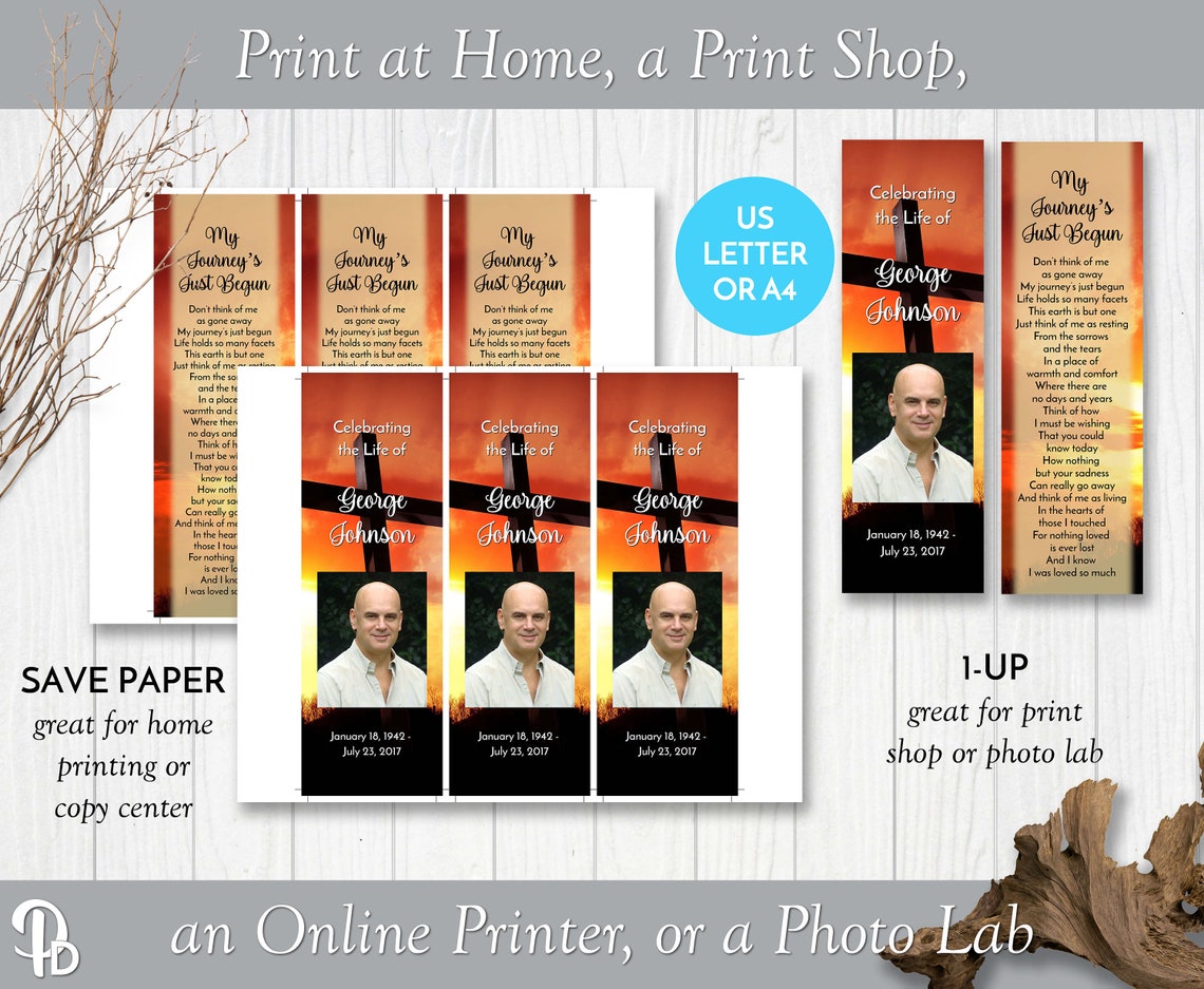 Cross at Sunset Memorial Bookmark Template Editable Photo - Etsy