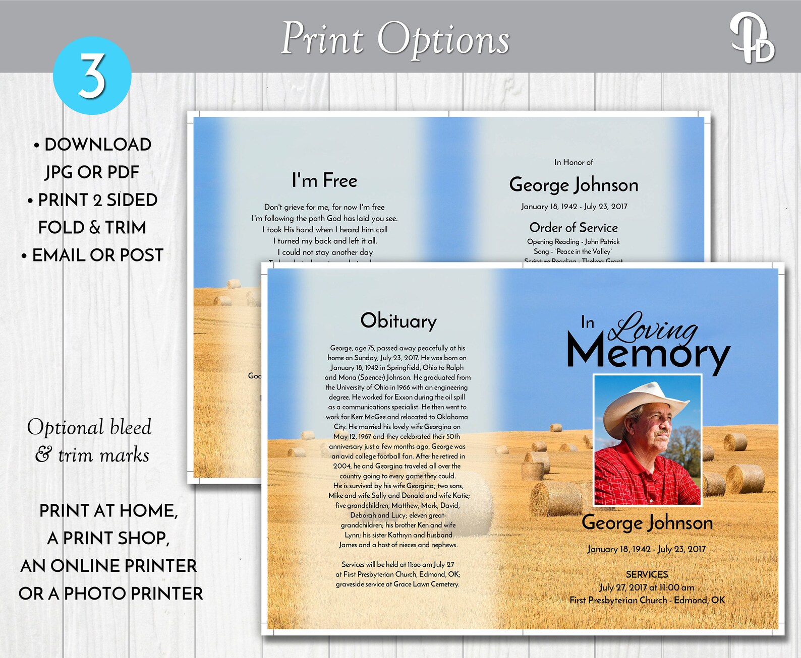 Farmer's Funeral Program Template Obituary/order of | Etsy