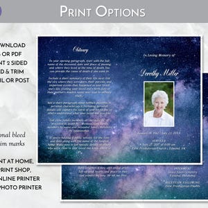 Celestial Funeral Program Template, Editable Stars Memorial Service ...