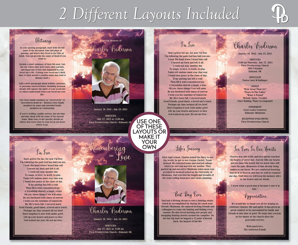 Sunset Horizon Funeral Program Template, Obituary/order of Service ...