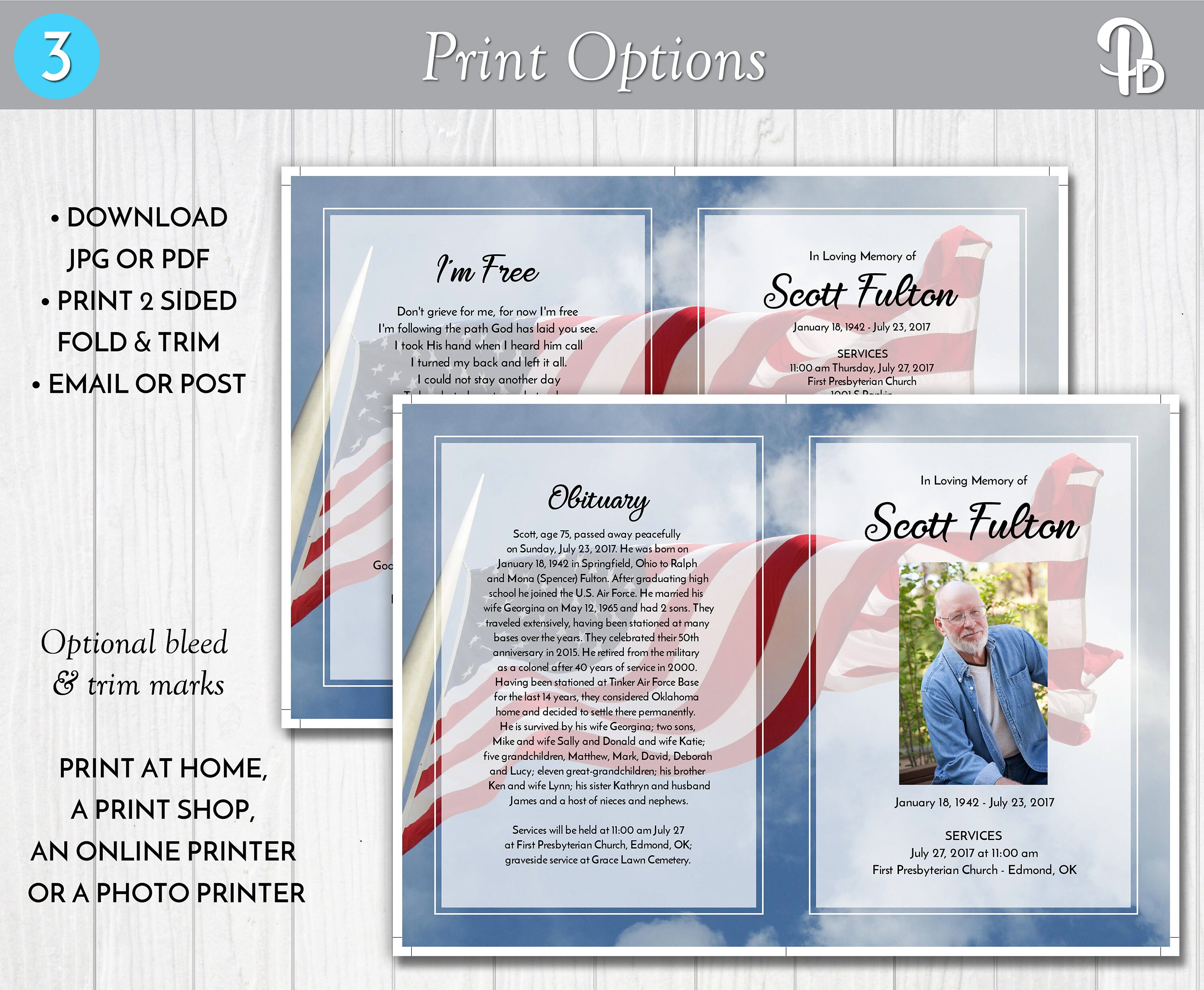 Patriotic Funeral Program Template Obituary/Order of Service | Etsy