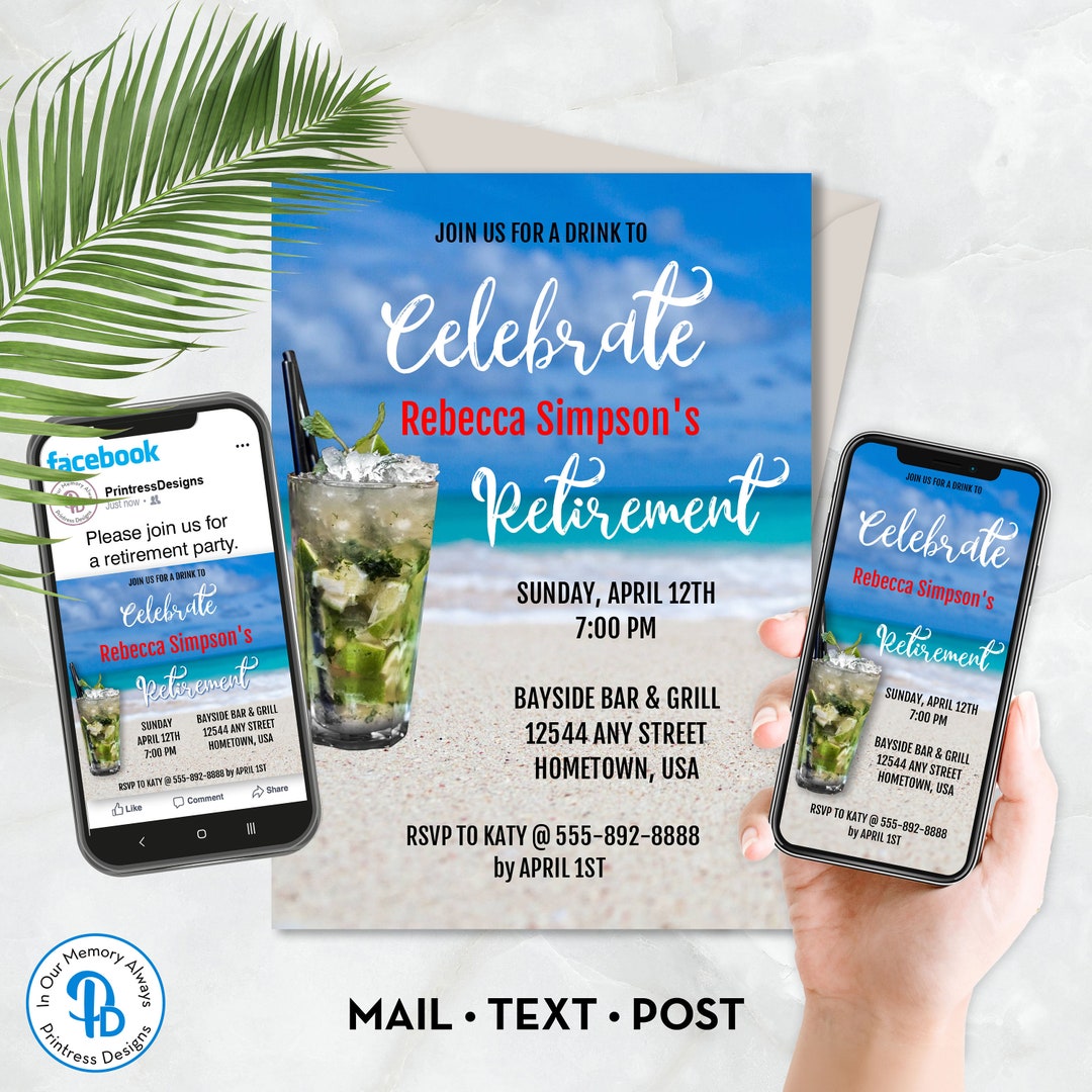 Retirement Party Invitation, Cocktails on the Beach Retirement ...