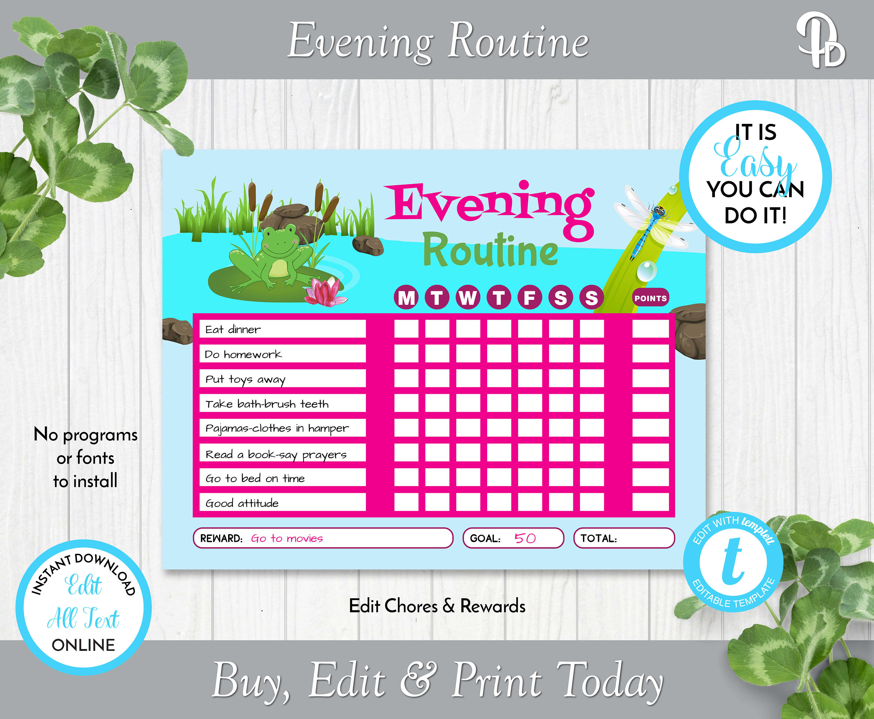 Frog on Lily Pad Children's Daily Routine Charts, Morning Routine Chart ...