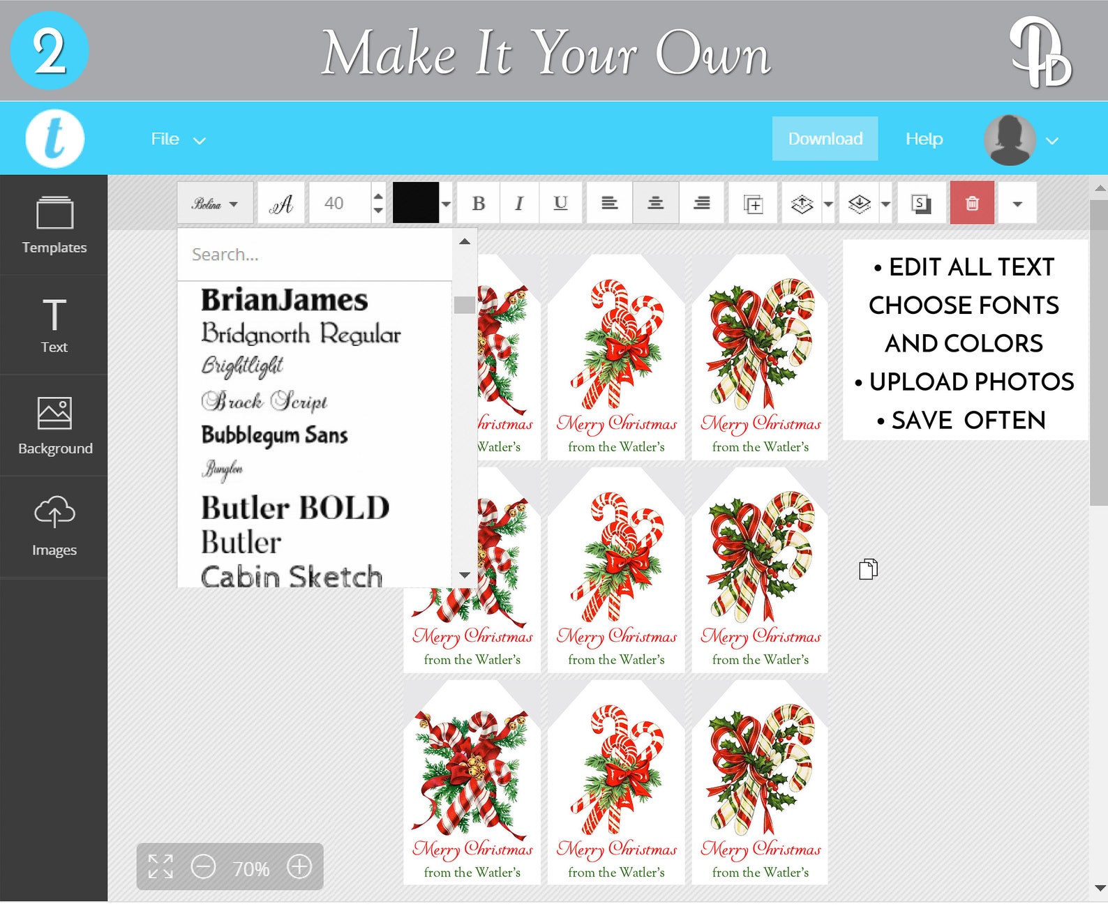 Christmas Candy Cane Gift Tags Template Holiday Ornament Gift | Etsy