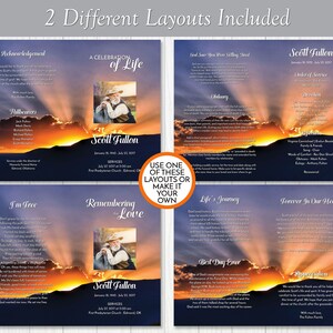 Sunset Sunrays Funeral Program Template, Obituary/order of Service ...