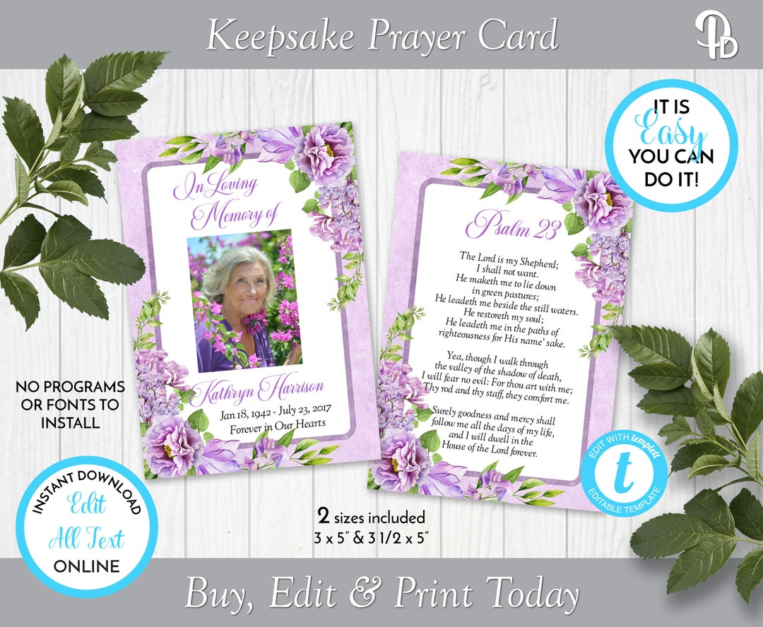 Violet Floral Funeral Keepsake Prayer Card Memorial Favor - Etsy