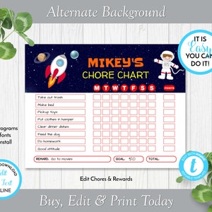 Outer Space Children's Chore Chart, Editable Reward Chart, Printable ...