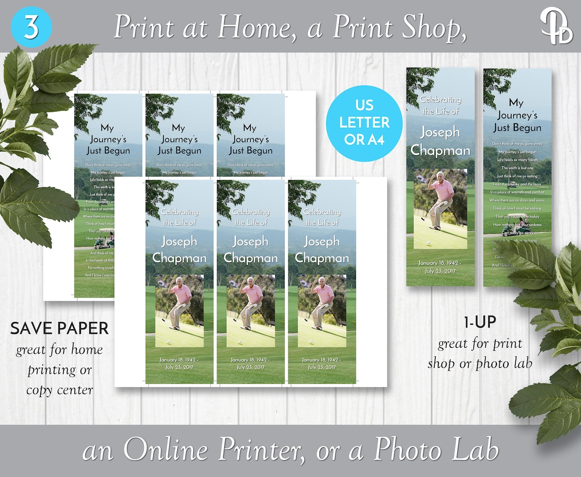 Golfers Memorial Bookmark Template Golf Editable Photo - Etsy
