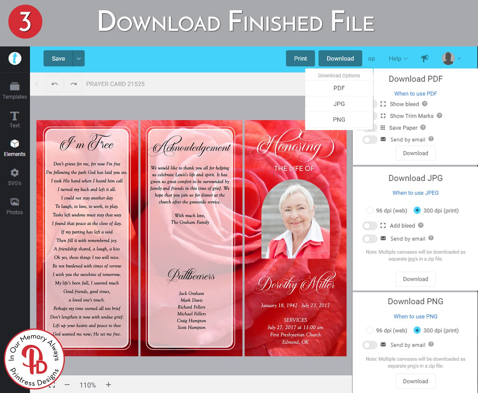 Coral Red Rose Trifold Funeral Program, Obituary Template, Celebration ...
