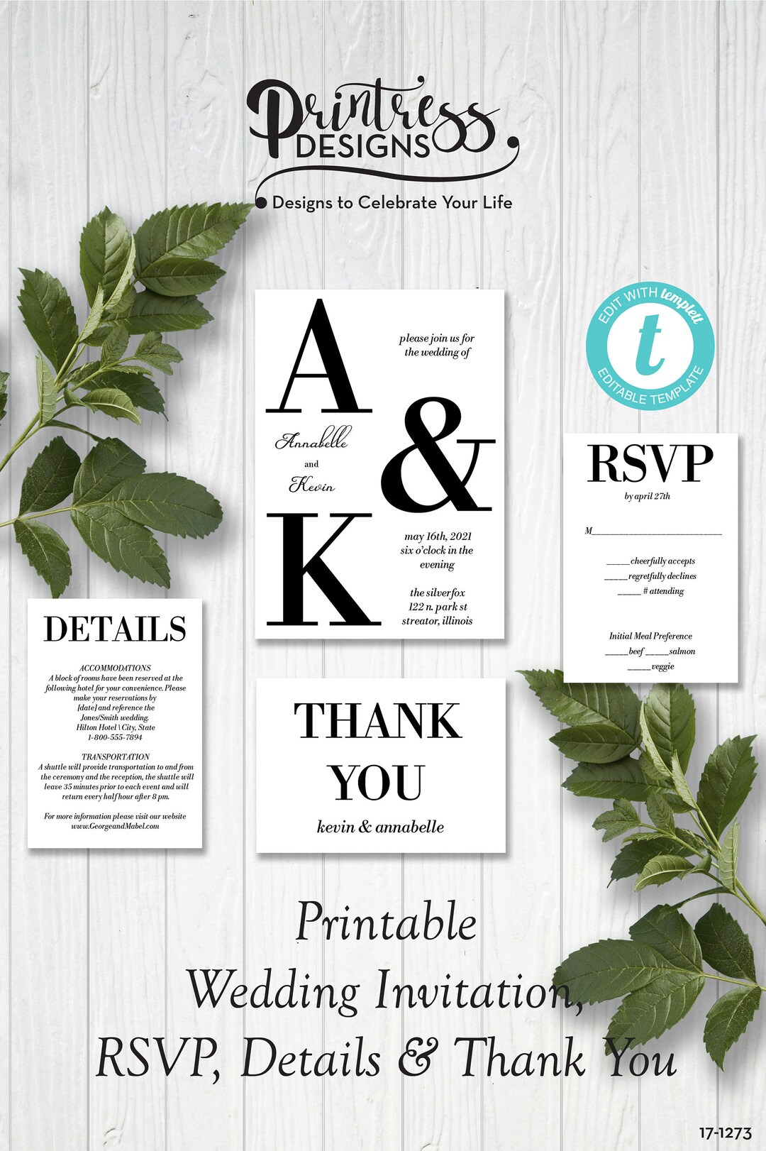 Typography Initials Wedding Invitation Suite, Simple Wedding Invite ...