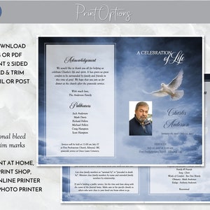 Blue Sky Dove Funeral Program, Obituary Template, Celebration of Life ...