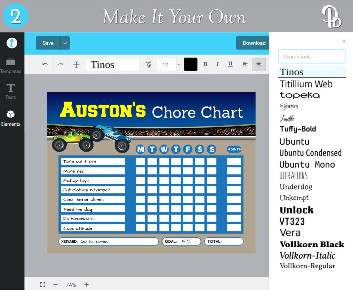 Monster Truck Children's Chore Chart Editable Reward - Etsy