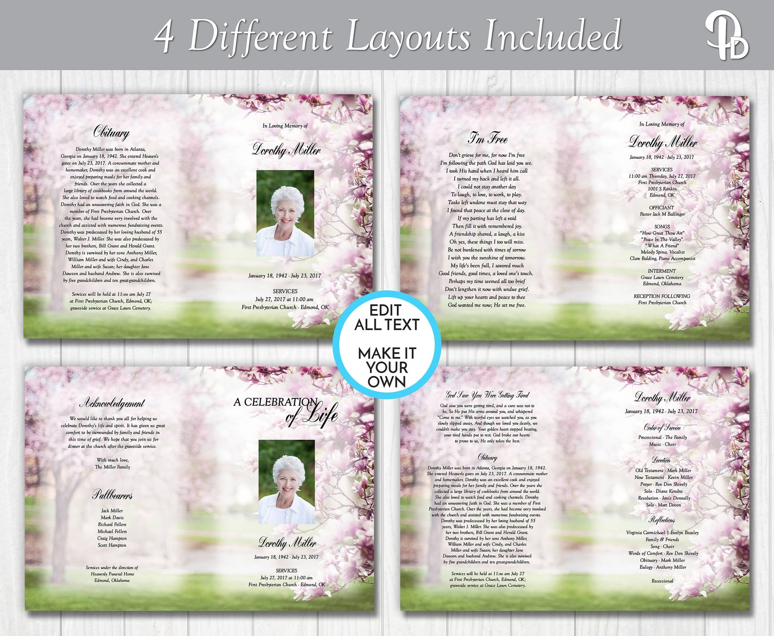 Pink Magnolia Trees Funeral Program Template Obituary/order | Etsy