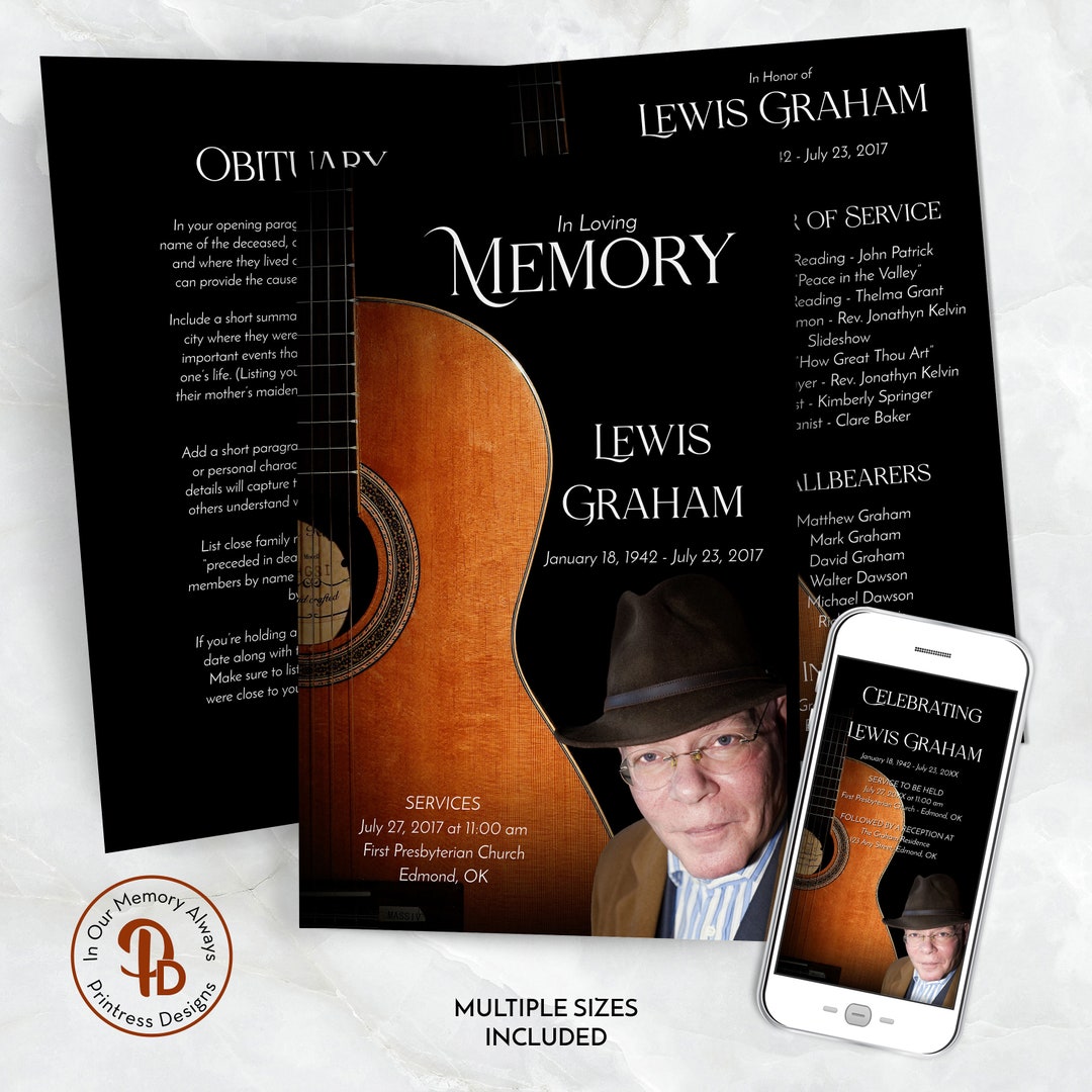 Guitar Funeral Program Template, Celebration of Life Memorial Service ...