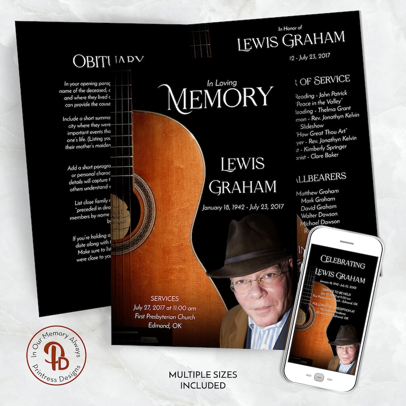 Guitar Funeral Template - Etsy UK