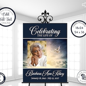 Sunburst Dove Funeral Welcome Sign, Celebrating the Life of Sign ...