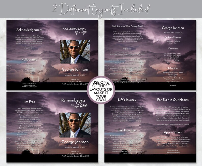 Thunderstorm Funeral Program, Obituary Template, Celebration of Life ...
